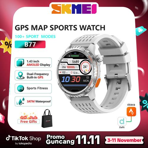 Promo SKMEI B77 smartwatch pria | 1.43 inch AMOLED display | GPS Map ...