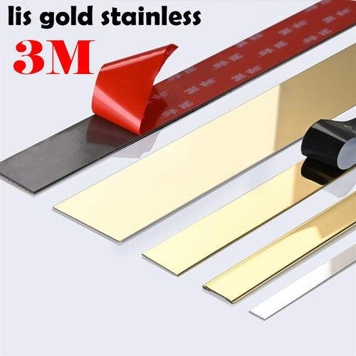 Jual 3M/5M/12M List Plat Strip Mirror Gold Stiker Dinding Garis Datar Bahan Stainless Steel ...