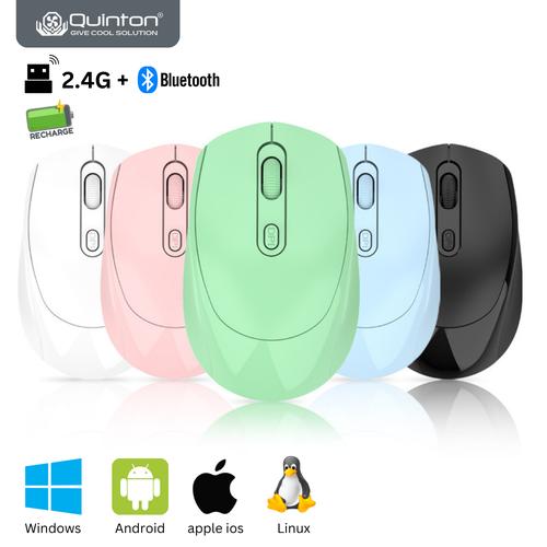 Jual QUINTON Mouse Wireless 2.4G + bluetooth Recharge X5 color untuk ...