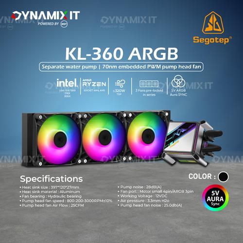 Promo Segotep Hydro Cooler KL-360 360mm ARGB AIO Cooler for Intel/AMD - Black Cicil 0% 3x - Kota ...