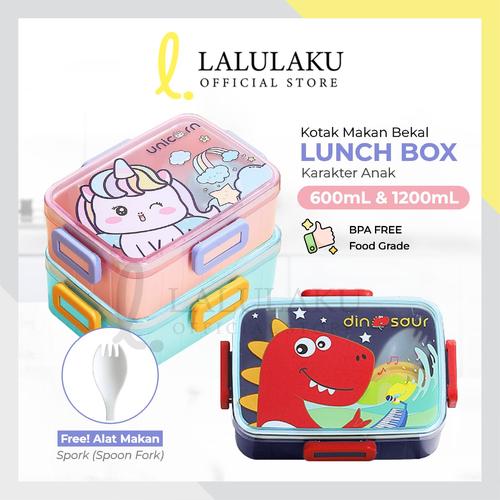 Jual Lunch Box Anak TK SD Paud Kotak Bekal Karakter Unicorn Dino Panda Astronot 600ML 1200ML ...