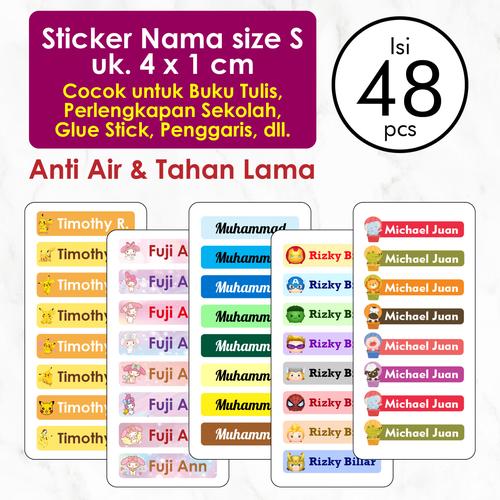 Jual Stiker Label Nama Custom Ukuran S isi 48 pcs Anak Waterproof Tahan ...