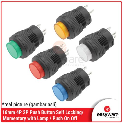 Jual Push Button 16mm Self Locking Momentary Push On Off Light LED R16 ...