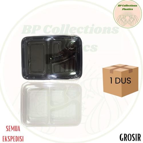 Jual 1 DUS 400 pcs MIKA BENTO SEKAT 4 KOTAK TRAY BENTO BOX HITAM PUTIH ...