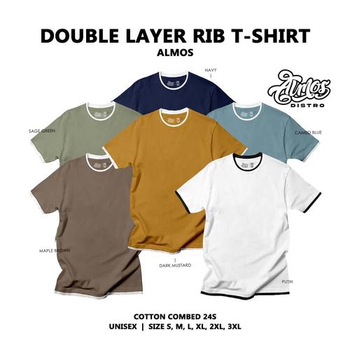 Promo ALMOS Kaos DOUBLE LAYER RIB SIDE stripe Basic Tshirt Pria Katun ...