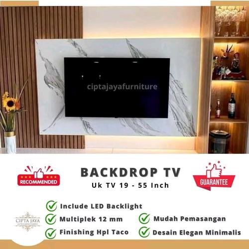 Jual Backdrop Tv Minimalis Modern rak tv Marmer Furniture Kayu - putih ...