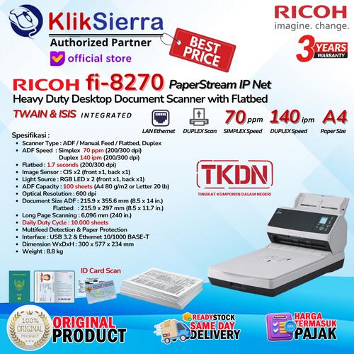 Jual Scanner TKDN RICOH fi-8270 | FUJITSU fi8270 Flatbed Scanner A4 70ppm 140ipm ADF CIS x2 ...