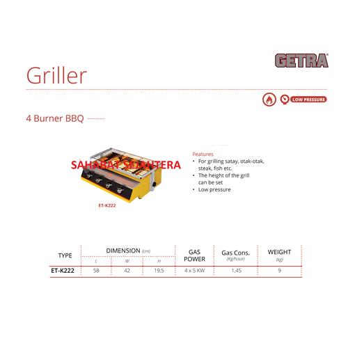 Jual Griller 4 Burner BBQ GETRA ET-K222 Kompor Gas Pemanggang 4 Tungku ...
