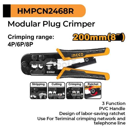 Jual Ingco HMPCN2468R Modular Plug Crimper 8 Inch Tang Crimping Network ...