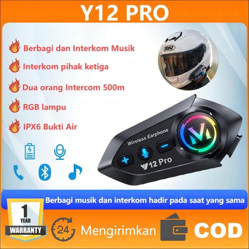 Promo Y12 Pro Intercom Helm Motor Intercom Headset 2 Riders 50m ...
