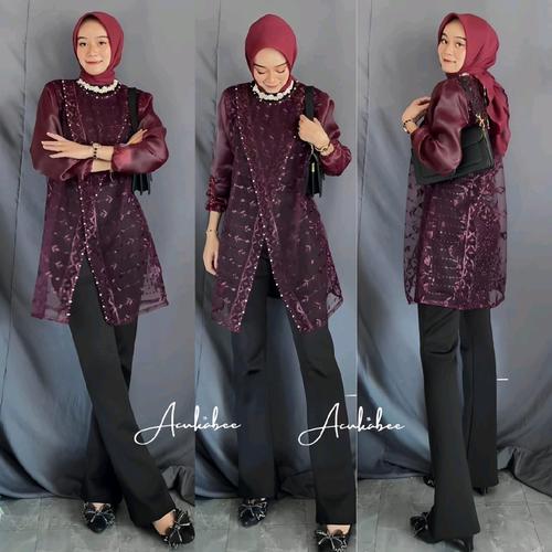 Promo Zize Outer Brokat Silang Full Payet Full Bordir | Outer Tunik ...