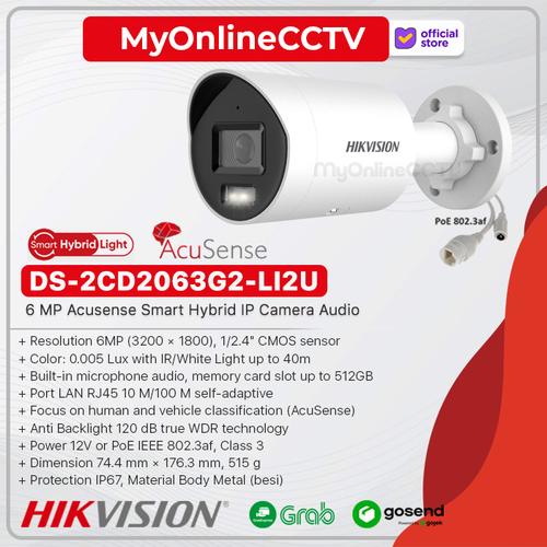 Promo DS-2CD2063G2-LI2U Hikvision IP Camera POE CCTV 6MP AcuSense Audio Face Detect Smart Hybrid ...