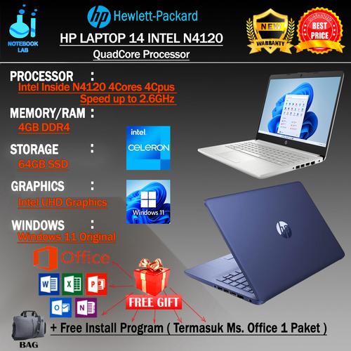 Promo HP Laptop 14 Intel Celeron N4120 QuadCore RAM 8GB Windows 11 ...