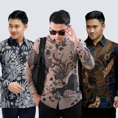 Promo Kemeja Batik Pria Lengan panjang Kantor Printing Baju Kerja Hem ...