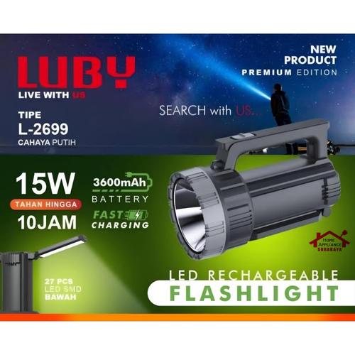 Promo LUBY Senter Tangan Cas LED 15W - 15 Watt + 27 Pcs SMD LED 3600mAh ...