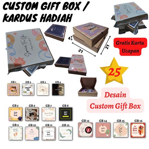 Promo Custom Kardus Box Hadiah Gift Box 21x21x4 cm Gratis Custom Kartu Ucapan - GB 1 - Kab ...