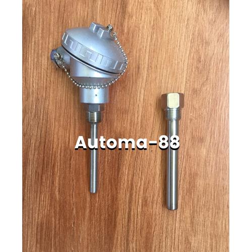 Jual Industrial RTD PT100 Temperature Sensor 100mm 1/2 NPT + Thermowell ...