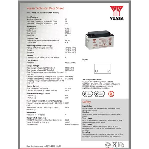 Jual Battery Yuasa NP65-12 ( 12V 65Ah ) / Aki Kering Yuasa - UNIT + P ...