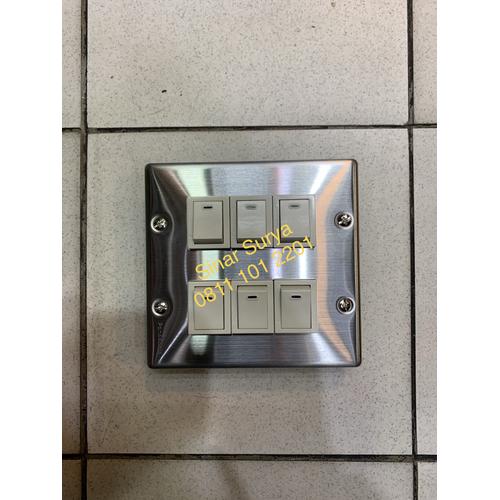 Jual Panasonic Saklar Frame Stainless 6 gang / 6 kutub Set Inbowdoos ...