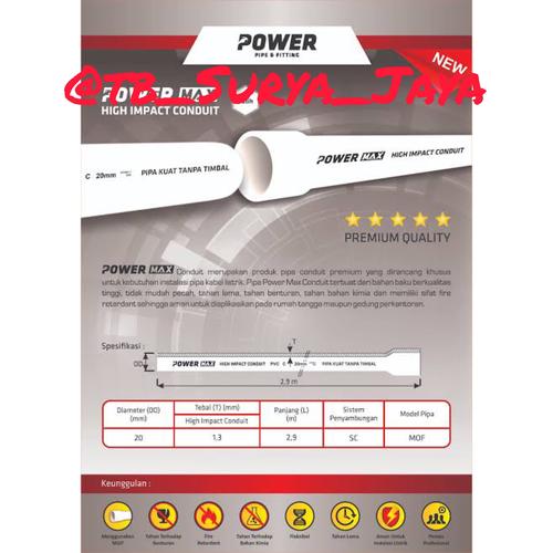 Jual PIPA PRALON PVC LISTRIK CONDUIT 20 MM POWER MAX PER BATANG (3 ...