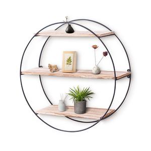 Jual Round Wall Unit Retro Industrial Style Wood Metal Wall Shelf Rack ...