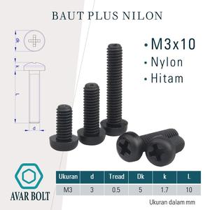 Jual Baut Nilon M3x10 Hitam Round Head Baut Plus M3 Bolt JP Plastik ...