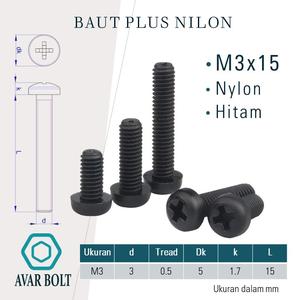 Jual Baut Nilon M3x15 Hitam Round Head Screw Bolt JP Plastik Nylon ...
