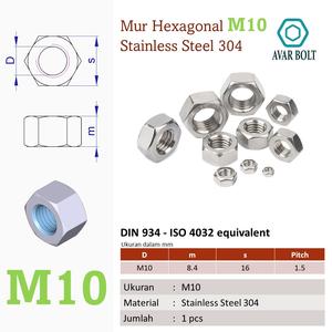 Jual Mur Hex M10 Stainless Steel 304 SS304 DIN934 Hexagonal Nut ISO ...