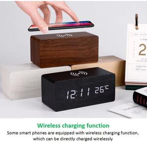 Jual Jam Meja Digital Led Motif Kayu Jam Weker Wireless Charging Wooded ...