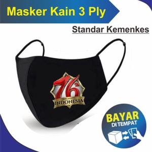 Jual Masker Hitam Bisa Dicuci Logo INDONESIA Bahan Kain Oxford 3 Lapis ...