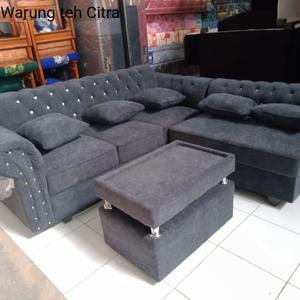 Jual Sofa corner bludru dark grey sofa tamu kursi tamu sofa ruang tamu ...