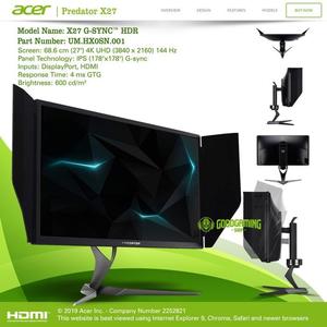Jual ACER Predator X27 LED GAMING Monitor 27 Inch 144hz 4K G-SYNC ...