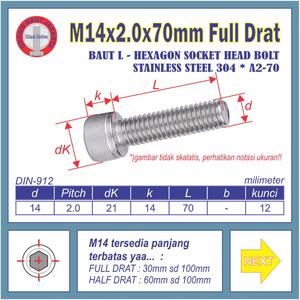 Jual Baut L SS304 - M14 x70mm Full drat - kunci L 12mm - Stainless SUS ...