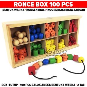 Jual Mainan Edukasi Anak Ronce Box Balok Kayu Ronche Meronce Bentuk ...
