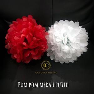 Jual pom pom 30 cm merah putih dekorasi HUT RI 17 agustus kertas tissue ...