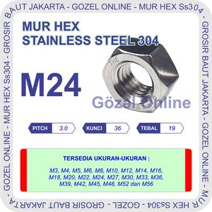 Jual Mur hex SS304 - M24 Pitch 3.0mm kunci 36 - Nut Stainless steel 304 ...