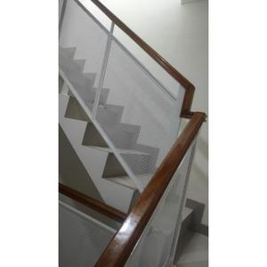 Jual Railing Tangga tema industrial Plat perforated pegangan kayu ...