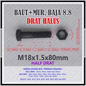 Jual Baut Mur Baja 8.8 M18 x1.5 x80mm drat halus - kunci 27 - HALF DRAT - Kota Bekasi - Gozel ...