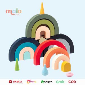 Jual Wooden Rainbow Stack Wood Kayu Block Rainbow Stacker Mainan ...