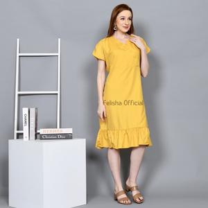 Jual populer FELISHA - Daster Ruffle Polos Jumbo Viral Kekinian Busui ...