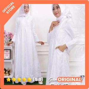 Jual Gamis Satin silk Renda Kerancang Full Furing Premium Putih Umroh ...