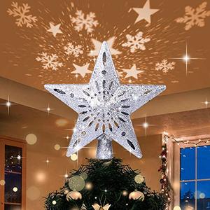 Promo Christmas Tree Topper Lighted Star Tree Toppers with LED Rotating ...