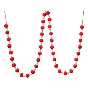 Jual Creative Co-Op 72' L Wool Felt Ball & Wood Bead,Red Textile ...