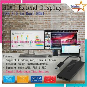 Jual Multiple Monitor USB 3.0 to Dual HDMI Extend Display 2 Monitor 4K ...
