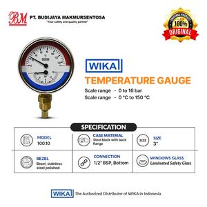 Jual Temperature Gauge WIKA 100.10, 3" 1/2" BSP - 0 to 16 Bar - Kota ...