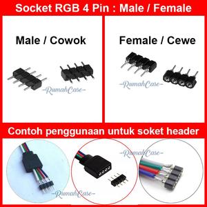 Jual (0_0) Soket 4 Pin RGB Male / Female led strip konektor header ...