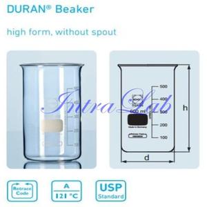 Jual Beaker Glass 100ml High Form, without Spout 211172401 Duran ...