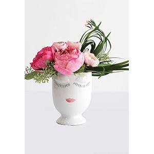 Promo Ceramic Celfie Face Floral Vase in White - 4' x 5.25' Cicil 0% 3x ...