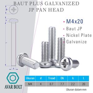Jual Baut Plus M4x20 Galvanized Nickel Plated Bolt Baut JP Putih ...