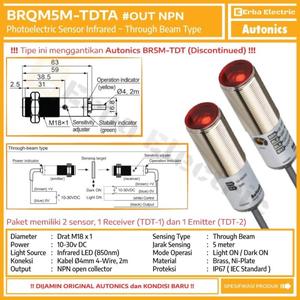 Jual Autonics BRQM5M-TDTA Photo Sensor Infrared 5 meter NPN BR20M-TDT ...